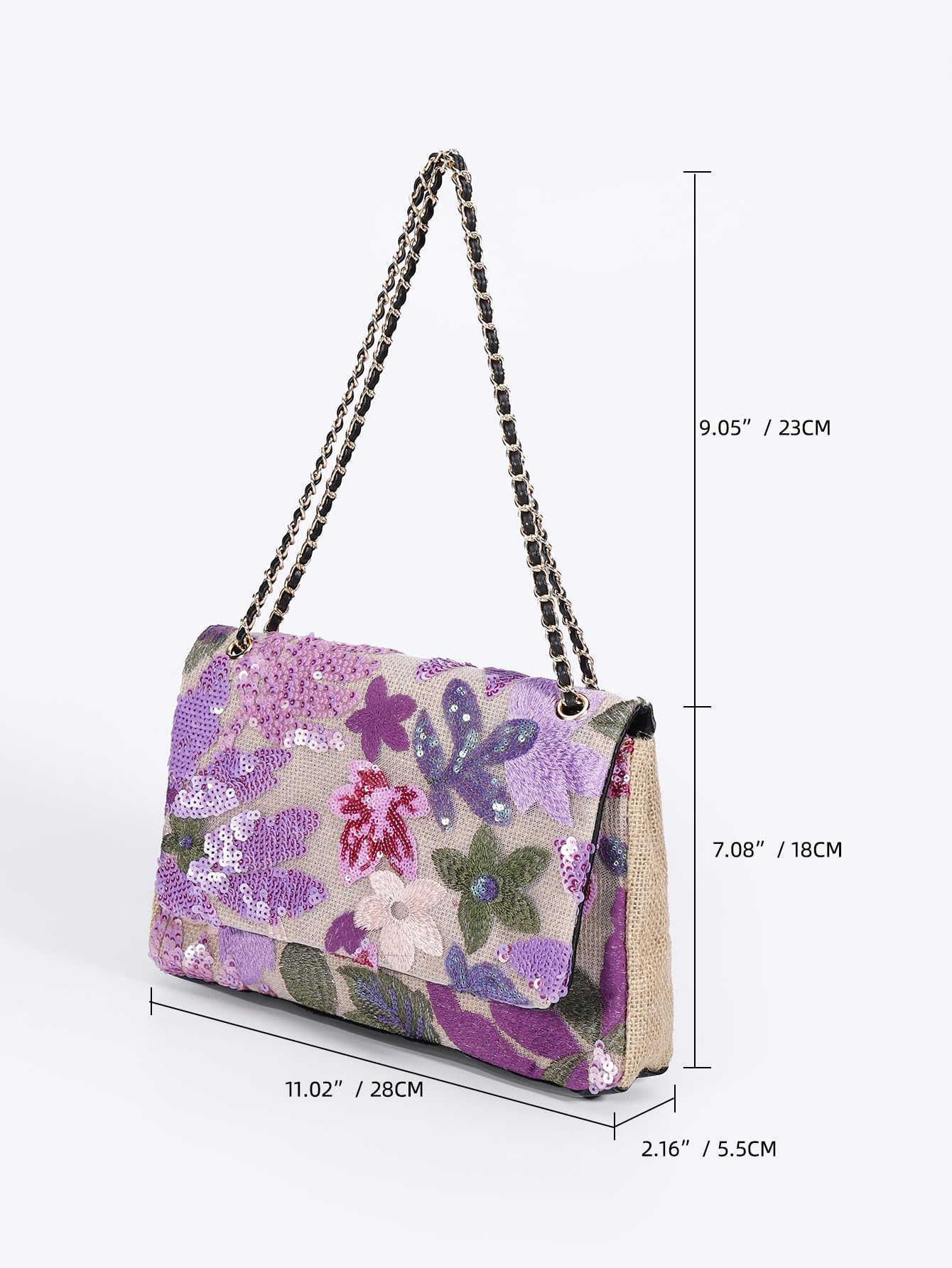 Wabilu Women Girls Summer Straw Bag Sequin Floral Embroidery Straw Clutch Purse Woven Shoulder Handbag For Beach Party Wedding With Random Flower Pattern