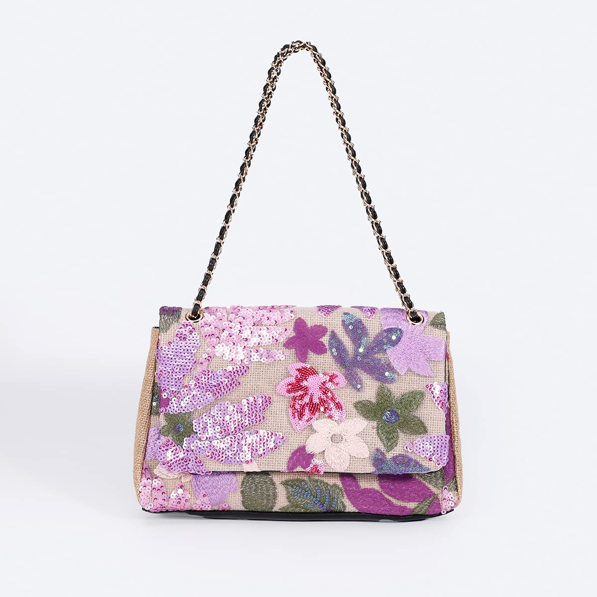 Wabilu Women Girls Summer Straw Bag Sequin Floral Embroidery Straw Clutch Purse Woven Shoulder Handbag For Beach Party Wedding With Random Flower Pattern