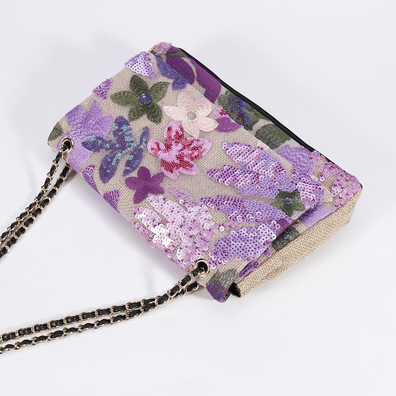 Wabilu Women Girls Summer Straw Bag Sequin Floral Embroidery Straw Clutch Purse Woven Shoulder Handbag For Beach Party Wedding With Random Flower Pattern