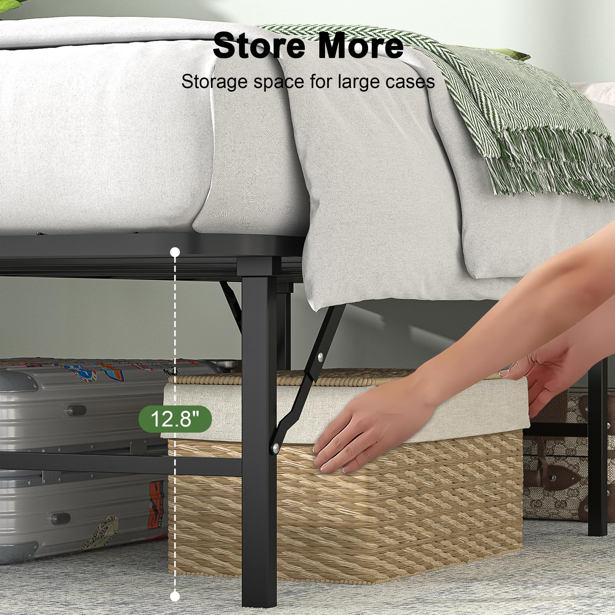 VECELO 14 Inch Foldable Metal Platform Bed Frame, Tool-Free Assembly/Box Spring Replacement/Quiet Noise Free-King, Black