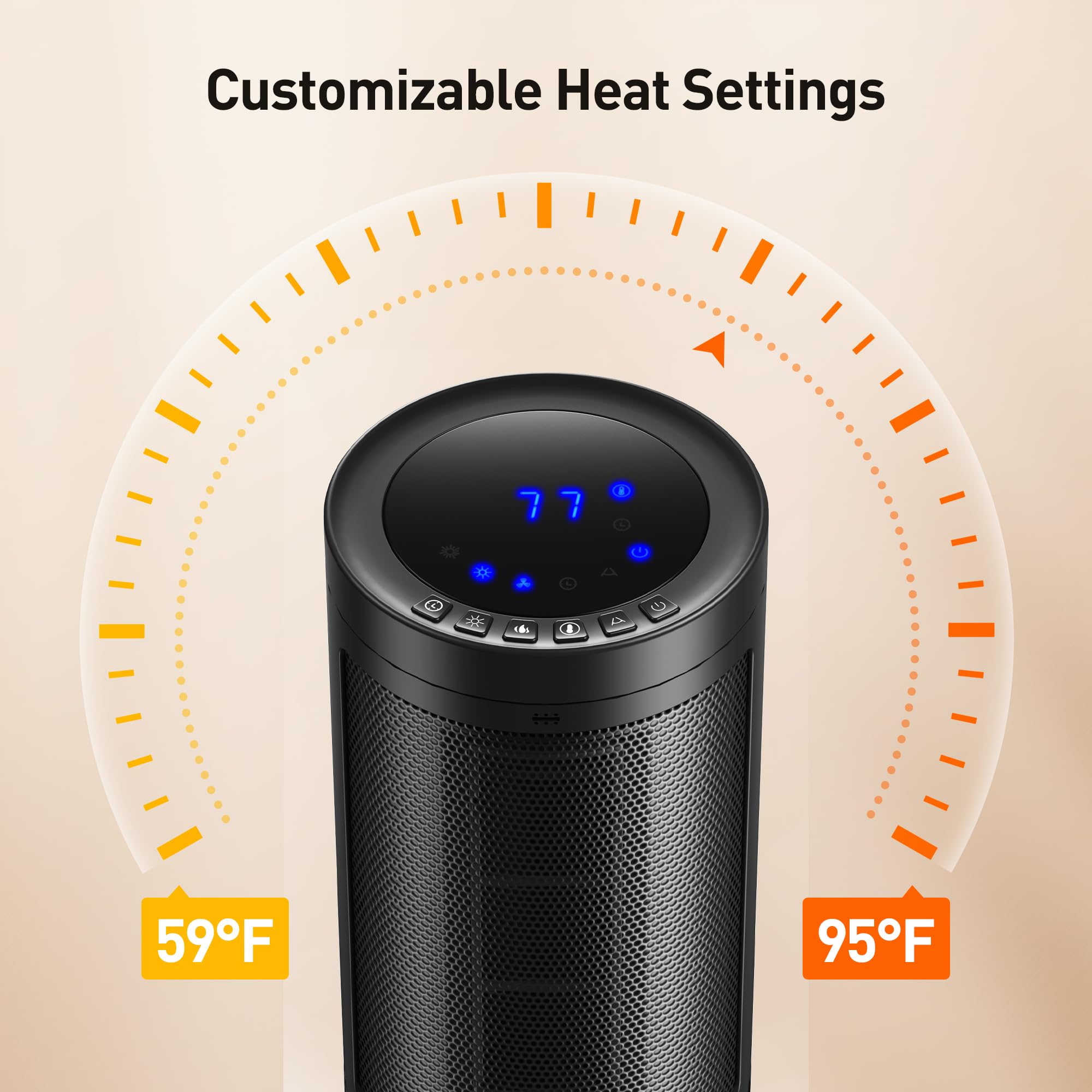 TRUSTECH 17" Tower Space Heater, 70° Oscillating Portable Heater with Thermostat & Remote, 1500W Electric Heater for Indoor Use, 12H Timer, 2 Modes, Safe & Quiet PTC Ceramic Heater for Bedroom, Office