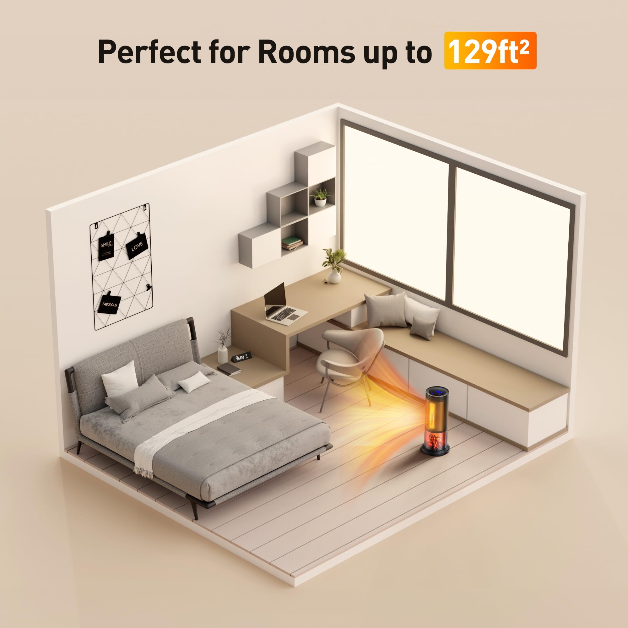TRUSTECH 17" Tower Space Heater, 70° Oscillating Portable Heater with Thermostat & Remote, 1500W Electric Heater for Indoor Use, 12H Timer, 2 Modes, Safe & Quiet PTC Ceramic Heater for Bedroom, Office