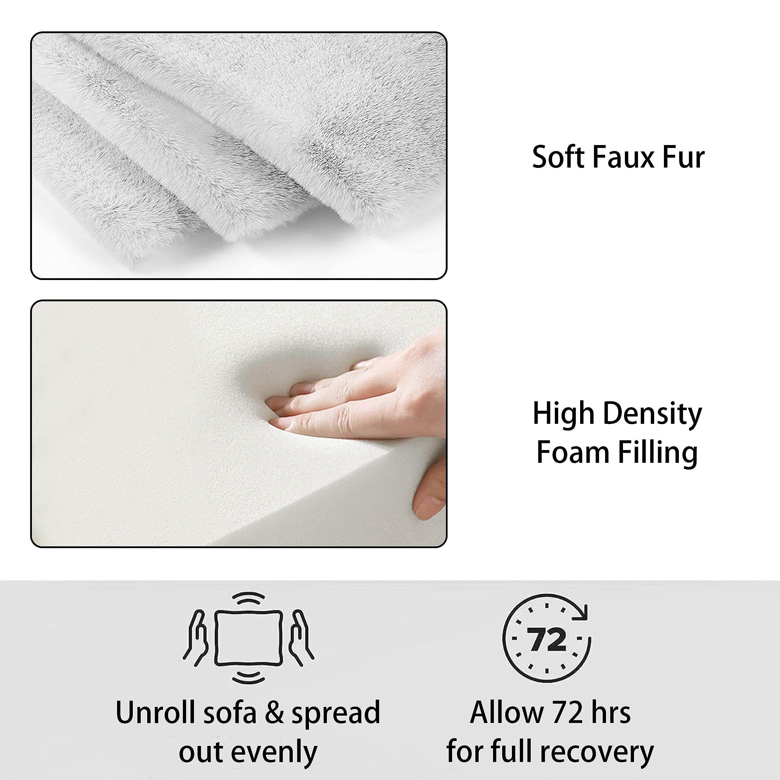 Zekeoney Folding Matress Sofa Bean Bag Sofa Bed, Foam Filling Wall Sofa Beanbag Couch Bed Soft Faux Fur Floor Sofa with Removable Cover for Living Room, Bedroom (White)