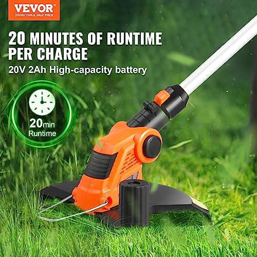 VEVOR Cordless String Trimmer, 12" 20 V Battery Powered Weed Eater with Auto Feed, 3 Spools, Battery and Charger Included, Cordless Weed Wacker for Trimming and Edging, for Lawns, Orchards, Driveways