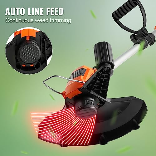 VEVOR Cordless String Trimmer, 12" 20 V Battery Powered Weed Eater with Auto Feed, 3 Spools, Battery and Charger Included, Cordless Weed Wacker for Trimming and Edging, for Lawns, Orchards, Driveways