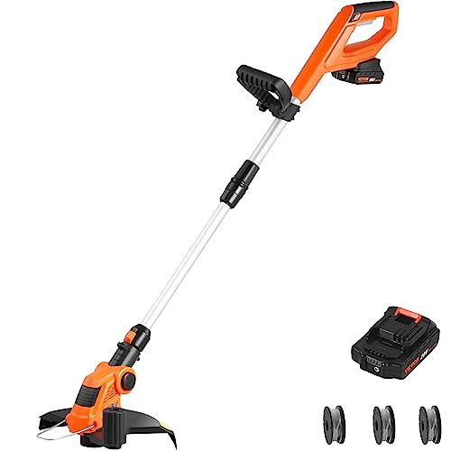 VEVOR Cordless String Trimmer, 12" 20 V Battery Powered Weed Eater with Auto Feed, 3 Spools, Battery and Charger Included, Cordless Weed Wacker for Trimming and Edging, for Lawns, Orchards, Driveways