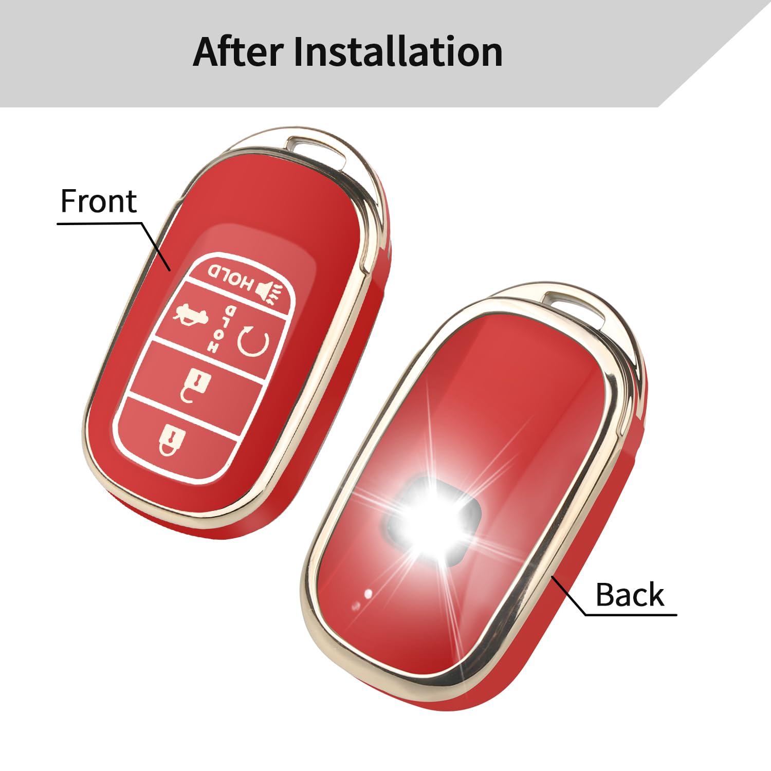 QBUC for Honda Key Fob Cover, Soft TPU Car Key Case Protector with Leather Keychain Compatible with Honda Accord Civic HRV CRV Pilot Smart Remote Key