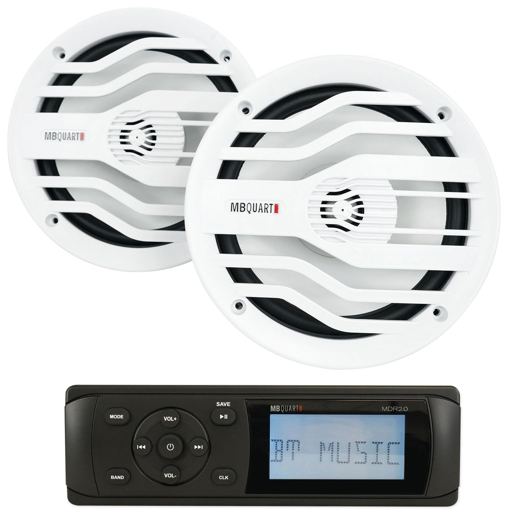 MB Quart MDR2.0 Marine/Boat Bluetooth Receiver Bundle with (2) White 6.5" Speakers (3 Items)