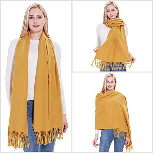 vimate Wool Cashmere Scarfs for Women, Yellow/Gold Soft Woolen Pashmina Cashmere Shawls and Wraps for Winter (Mustard)