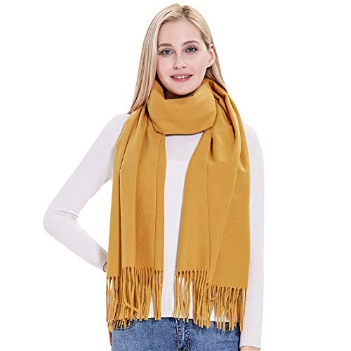 vimate Wool Cashmere Scarfs for Women, Yellow/Gold Soft Woolen Pashmina Cashmere Shawls and Wraps for Winter (Mustard)