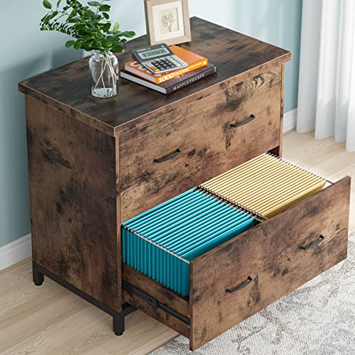 Tribesigns 2-Drawer File Cabinet, Wood Lateral Filing Cabinet, Home Office File Cabinet for A4, Letter Size, Rustic Brown