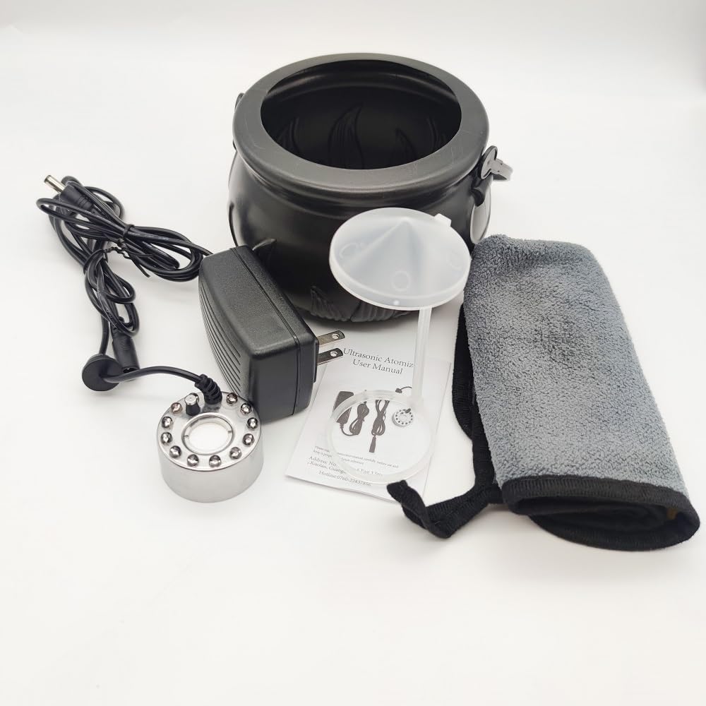 TASHELLS Ultrasonic Mist Maker, Halloween Witch Light, Black Witches Cauldron, Indoor Decoration Mini Ultrasonic Fogger,Mist Fountain for Pond