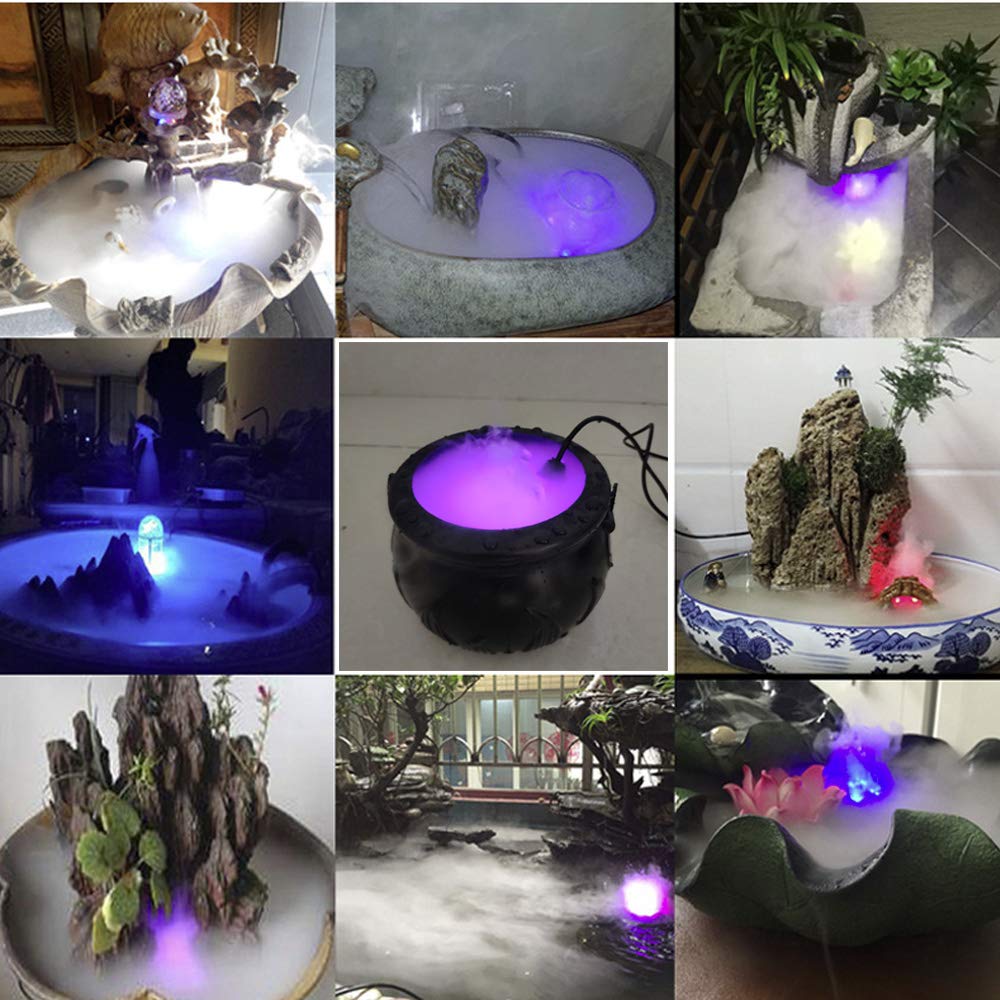 TASHELLS Ultrasonic Mist Maker, Halloween Witch Light, Black Witches Cauldron, Indoor Decoration Mini Ultrasonic Fogger,Mist Fountain for Pond
