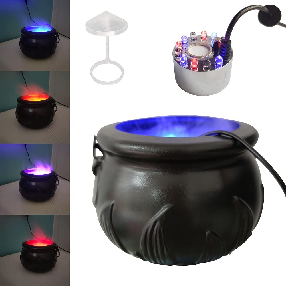 TASHELLS Ultrasonic Mist Maker, Halloween Witch Light, Black Witches Cauldron, Indoor Decoration Mini Ultrasonic Fogger,Mist Fountain for Pond