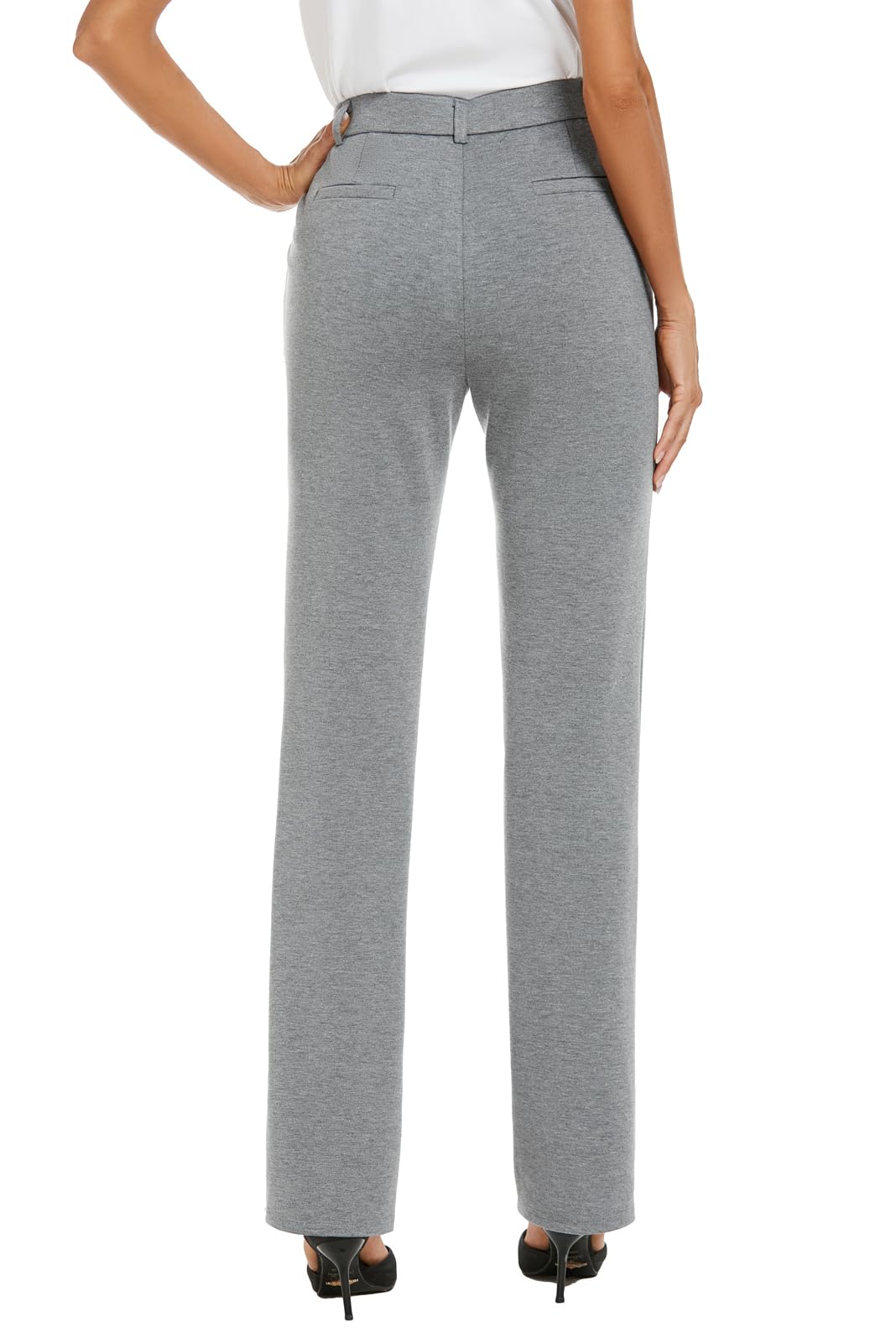 iChosy Women's Stretchy Straight Leg Dress Work Pants Business Office Casual Slacks with Pockets Grey29 16