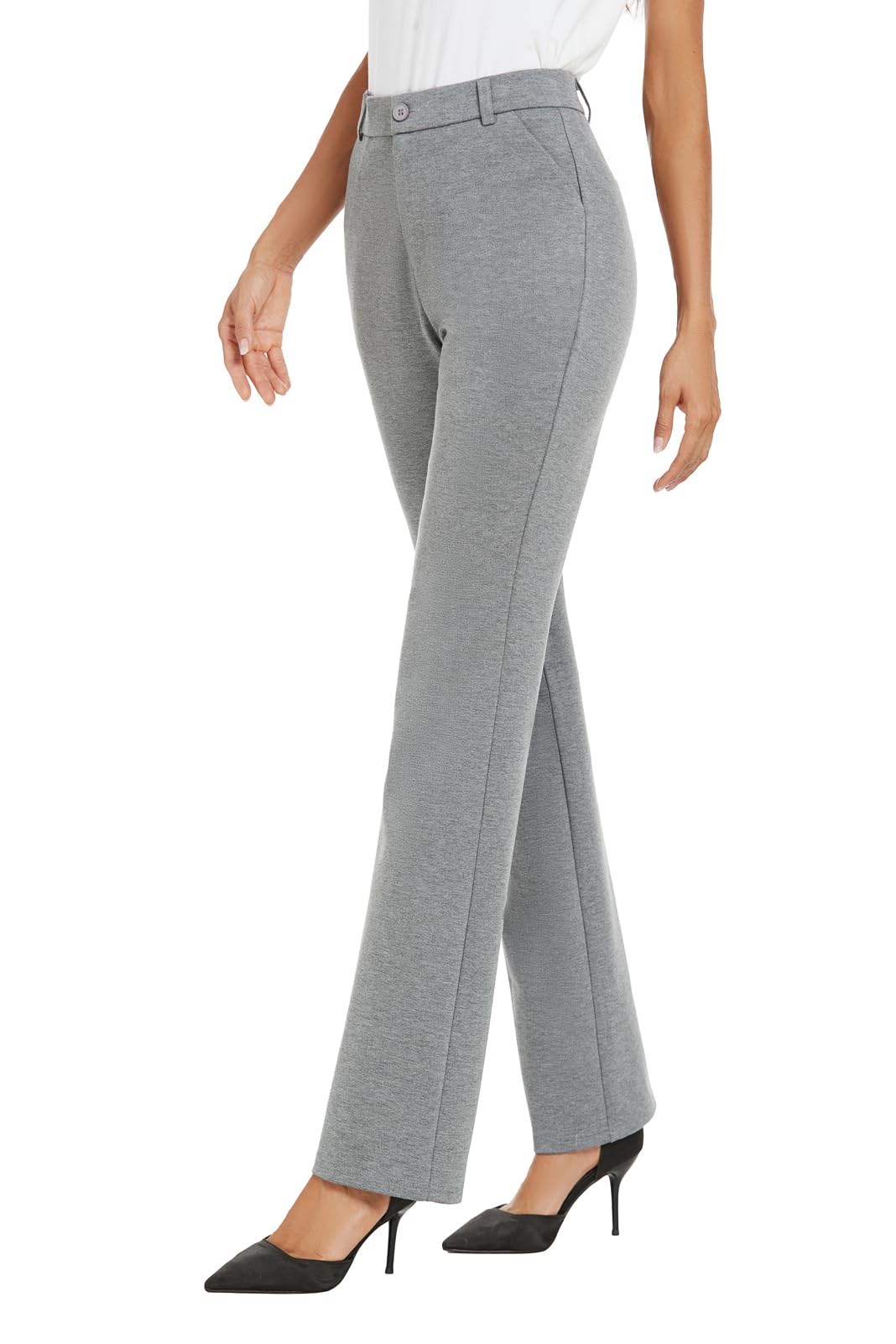 iChosy Women's Stretchy Straight Leg Dress Work Pants Business Office Casual Slacks with Pockets Grey29 16