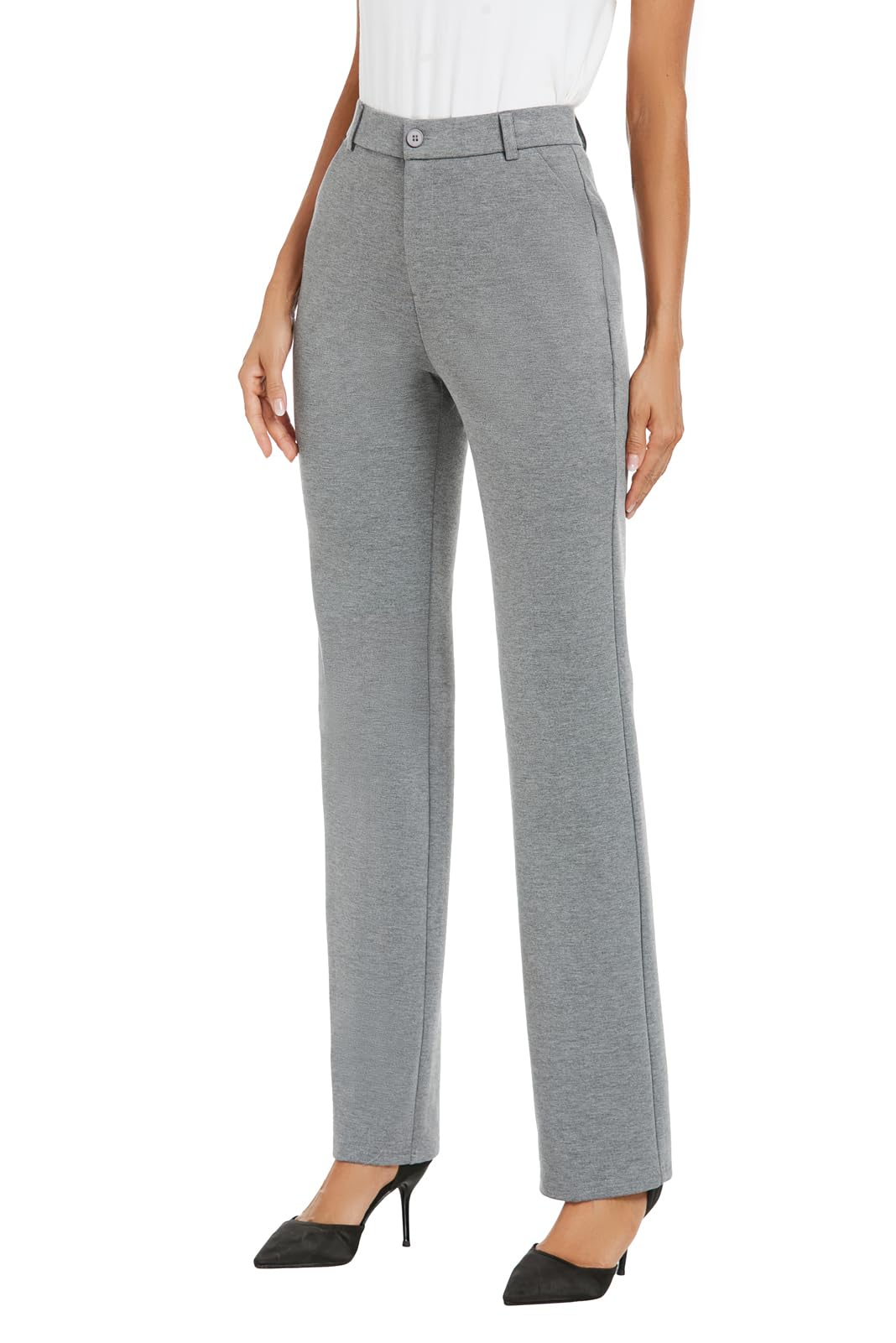 iChosy Women's Stretchy Straight Leg Dress Work Pants Business Office Casual Slacks with Pockets Grey29 16