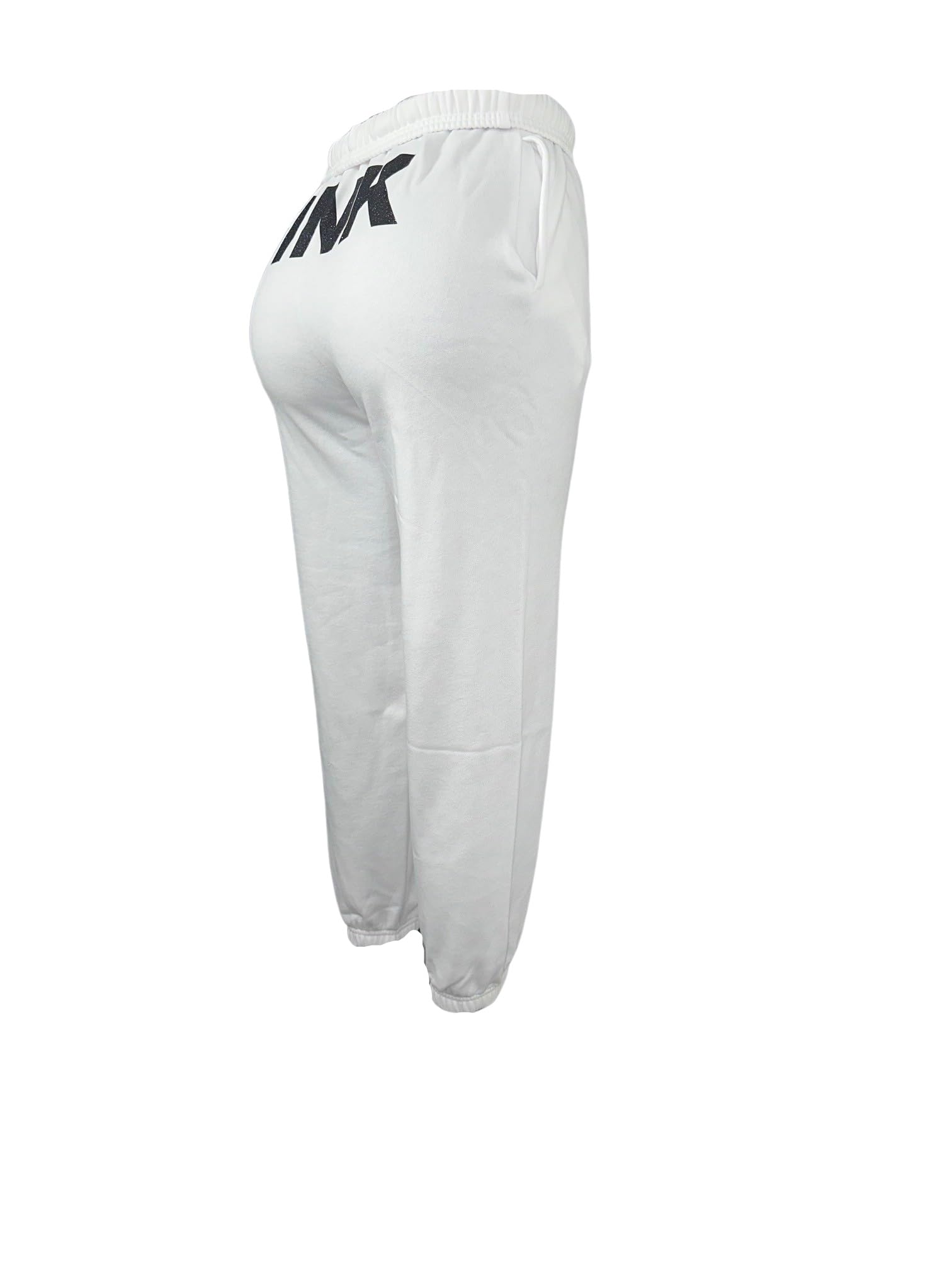 Victoria's Secret Pink Fleece Glitter Baggy Campus Sweatpants Color White New (as1, Alpha, x_l, Regular, Regular)