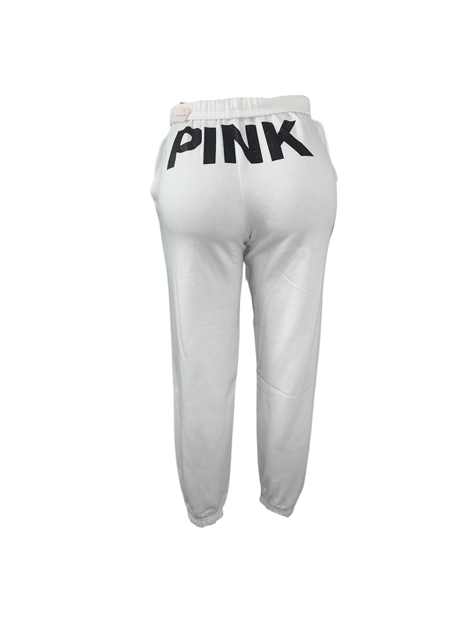 Victoria's Secret Pink Fleece Glitter Baggy Campus Sweatpants Color White New (as1, Alpha, x_l, Regular, Regular)