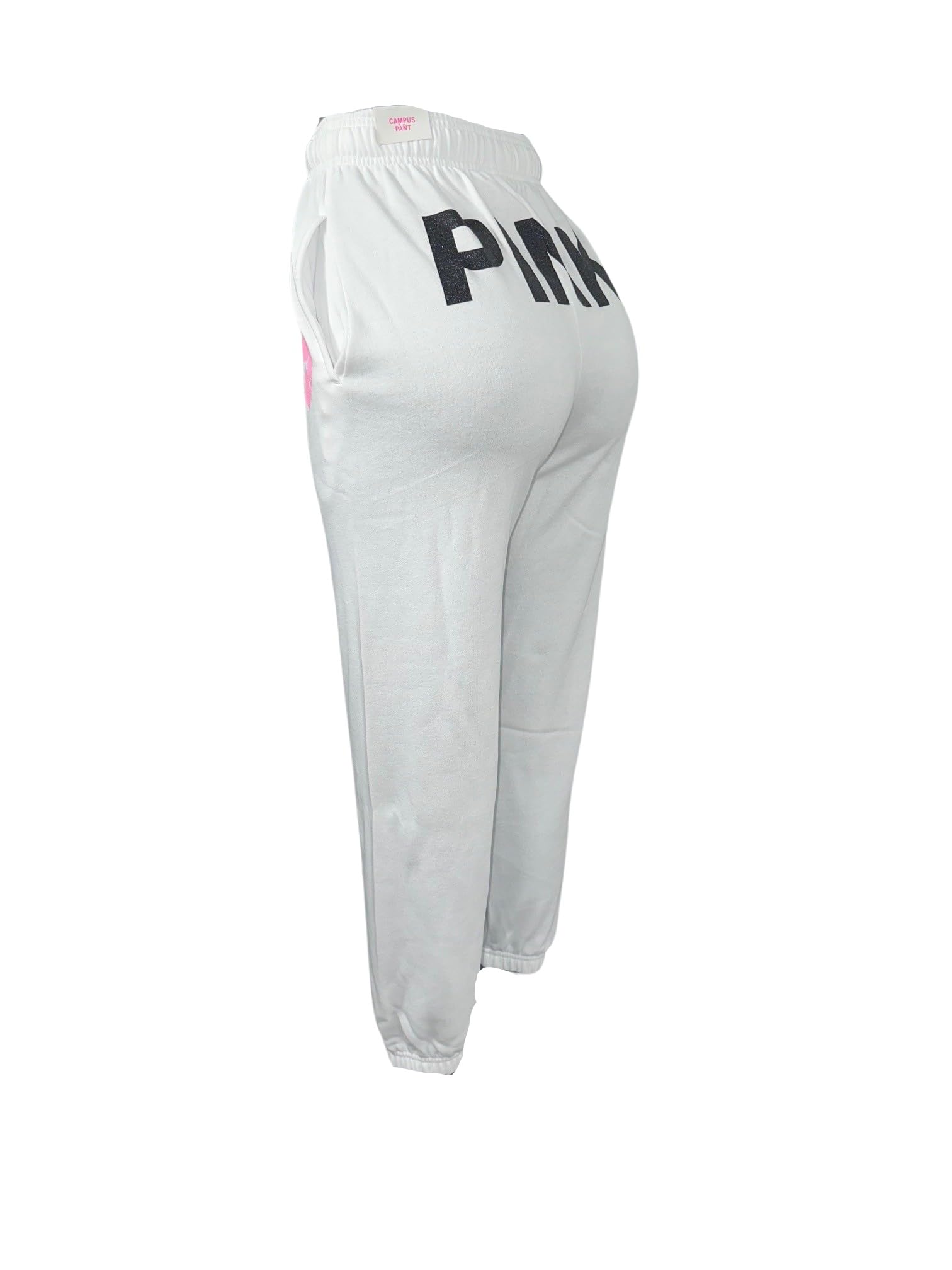 Victoria's Secret Pink Fleece Glitter Baggy Campus Sweatpants Color White New (as1, Alpha, x_l, Regular, Regular)