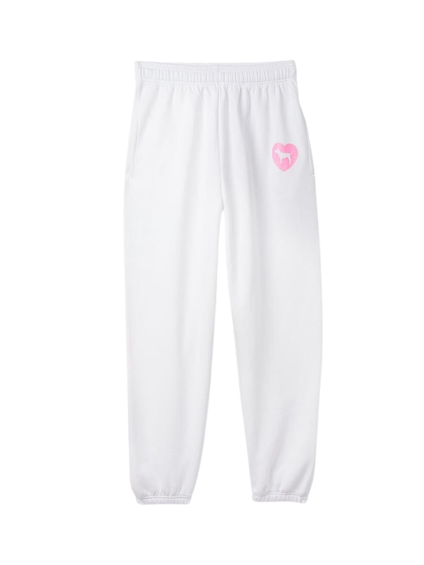 Victoria's Secret Pink Fleece Glitter Baggy Campus Sweatpants Color White New (as1, Alpha, x_l, Regular, Regular)