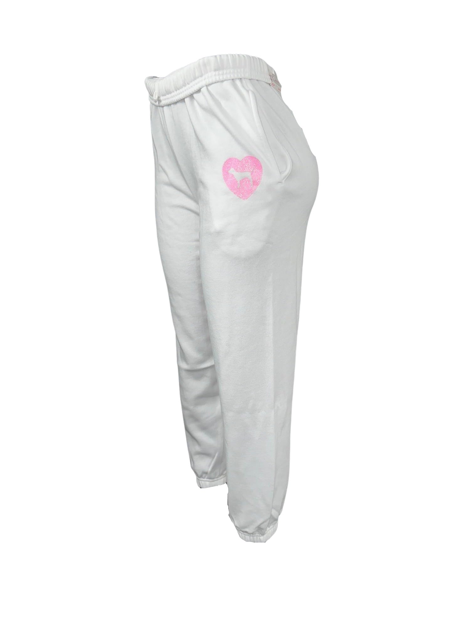 Victoria's Secret Pink Fleece Glitter Baggy Campus Sweatpants Color White New (as1, Alpha, x_l, Regular, Regular)