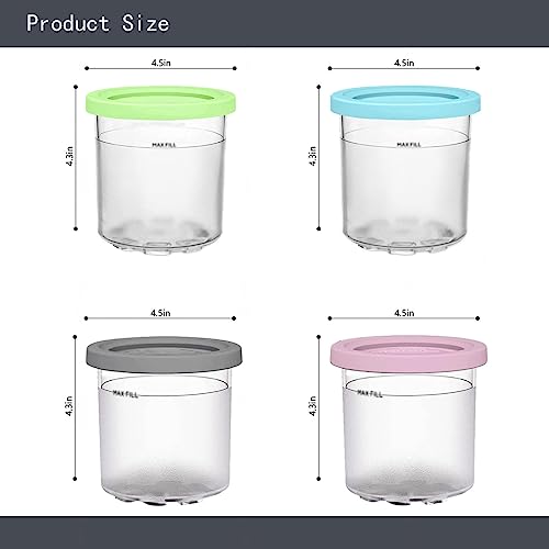 EVANEM 2/4/6PCS Creami Pint Containers, for Ninja Pints with Lids,16 OZ Ice Cream Containers with Lids Reusable,Leaf-Proof for NC301 NC300 NC299AM Series Ice Cream Maker,Green-6PCS
