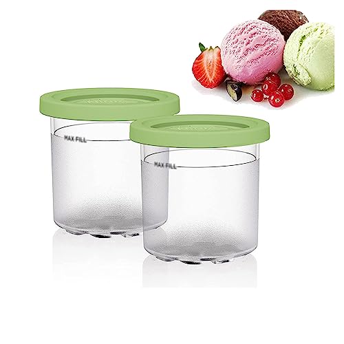 EVANEM 2/4/6PCS Creami Pint Containers, for Ninja Pints with Lids,16 OZ Ice Cream Containers with Lids Reusable,Leaf-Proof for NC301 NC300 NC299AM Series Ice Cream Maker,Green-6PCS