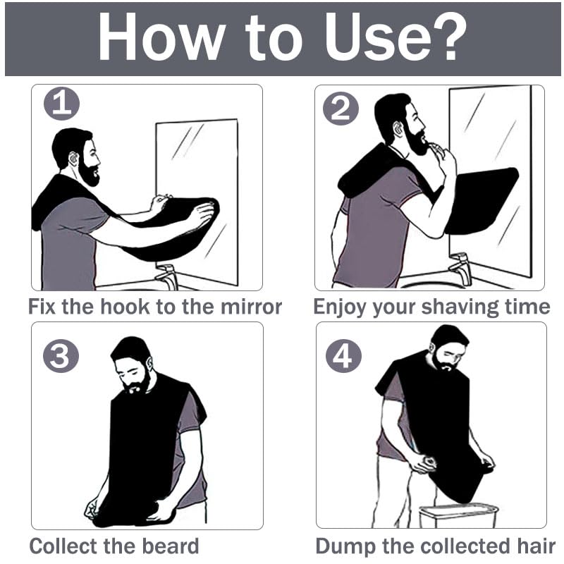 Beard Bib Apron for Men, Beard Trimmer Catcher for Men’s Shaving & Trimming, Grooming Accessories Christmas Gifts for Husband Her Boyfriend with & A Box 4 Suction Cups