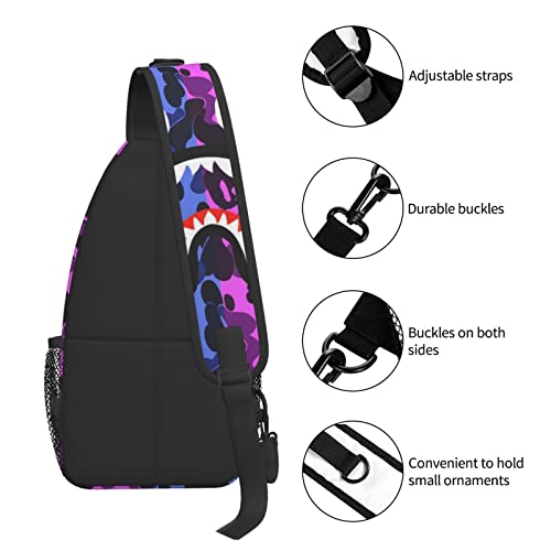 Frenchsh Camo Shark Crossbody Shoulder Bag Casual Backpack for Adult Boy One Size