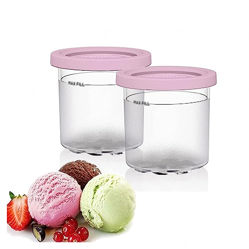 EVANEM 2/4/6PCS Creami Pint Containers, for Ninja Creami Pints and Lids,16 OZ Pint Ice Cream Containers Safe and Leak Proof Compatible with NC299AMZ,NC300s Series Ice Cream Makers,Pink-4PCS