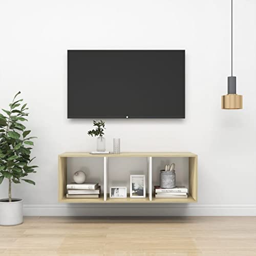 Bedroom, living room storage unit,Modern entertainment center media rack,Suitable for living room, bedroom, office, etc.Wall-mounted TV Cabinet Sonoma Oak and White 14.6"x14.6"x42.1" Chipboard