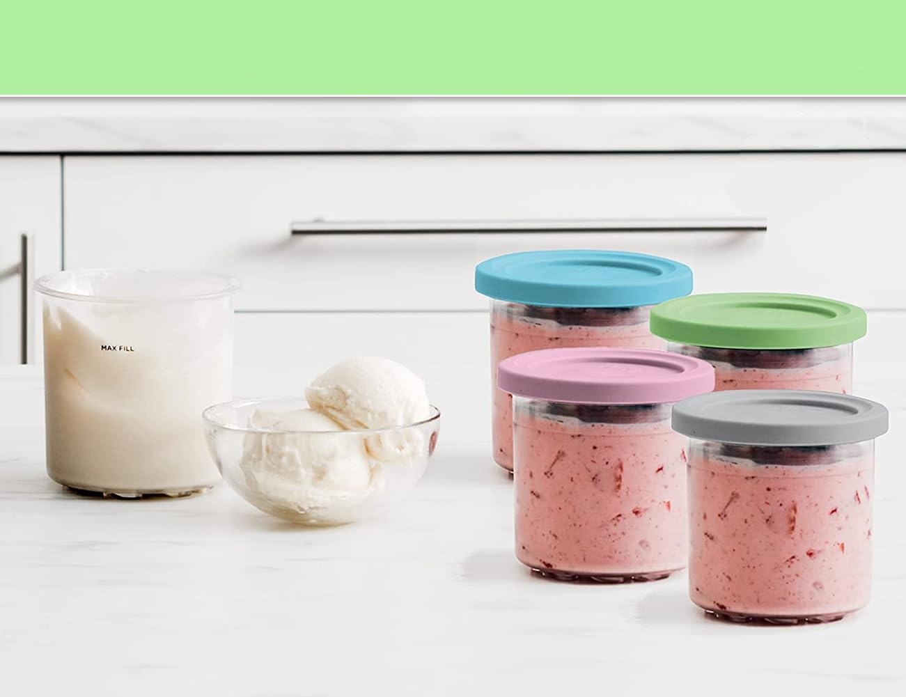 Litex Ninja Creami Pints 4 Pack,Creami Pints and Lids for Ninja,Smoothie Pot Compatible with NC299AMZ & NC300s Series Creamer Ice Cream Maker Machine,Dishwasher Safe, W/ 4X Spoon, 1 Marker and Sticker