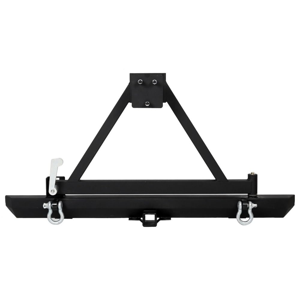 JEPFHYKE Rear Bumper with Tire Carrier & D-Ring Fits YJ & TJ (Black, Iron Steel)