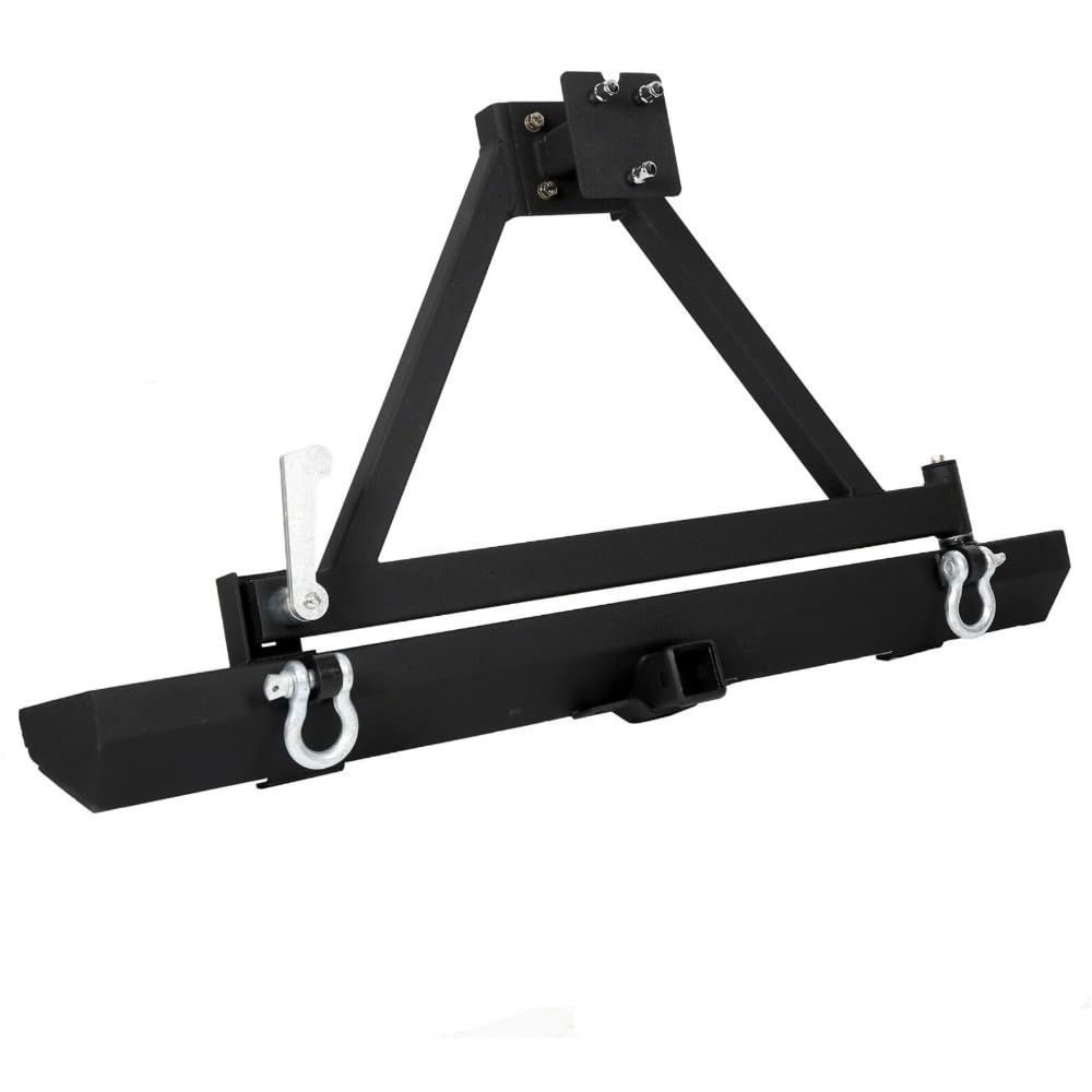 JEPFHYKE Rear Bumper with Tire Carrier & D-Ring Fits YJ & TJ (Black, Iron Steel)