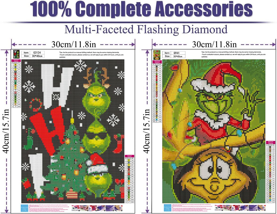 Akahllc 2 Pack Christmas Diamond Painting Kits,Christmas Diamond Art Kits for Adults Beginners,5D Christmas Gem Painting Kits for Gift Home Wall Decor(12X16 inch)