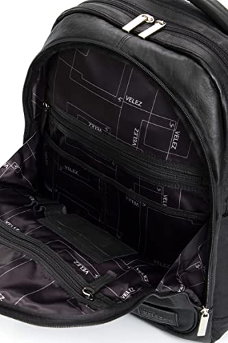 VELEZ Water Resistant Leather Backpack + Wallet with Matching Key Fob Gift Set
