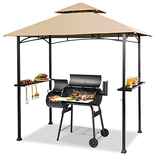 Grill Gazebo, 8ft x 5ft Outdoor Grill Gazebo Canopy, BBQ Canopy Gazebo Tent for Patio,Barbecue(Beige)