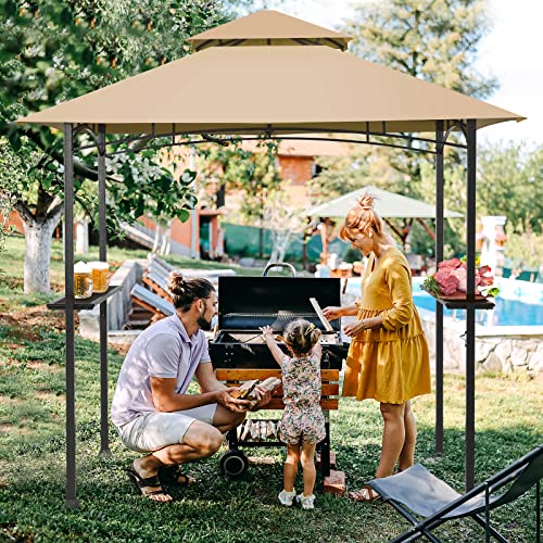 Grill Gazebo, 8ft x 5ft Outdoor Grill Gazebo Canopy, BBQ Canopy Gazebo Tent for Patio,Barbecue(Beige)