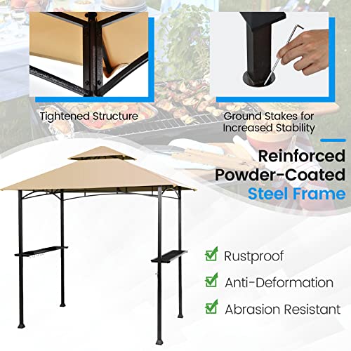 Grill Gazebo, 8ft x 5ft Outdoor Grill Gazebo Canopy, BBQ Canopy Gazebo Tent for Patio,Barbecue(Beige)