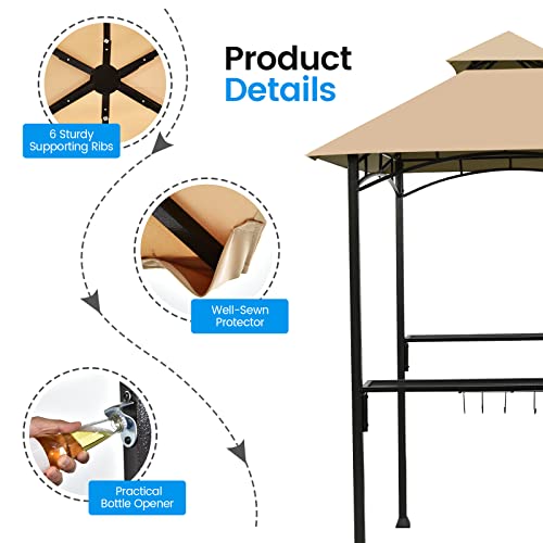 Grill Gazebo, 8ft x 5ft Outdoor Grill Gazebo Canopy, BBQ Canopy Gazebo Tent for Patio,Barbecue(Beige)