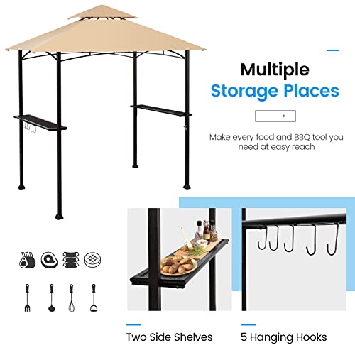 Grill Gazebo, 8ft x 5ft Outdoor Grill Gazebo Canopy, BBQ Canopy Gazebo Tent for Patio,Barbecue(Beige)