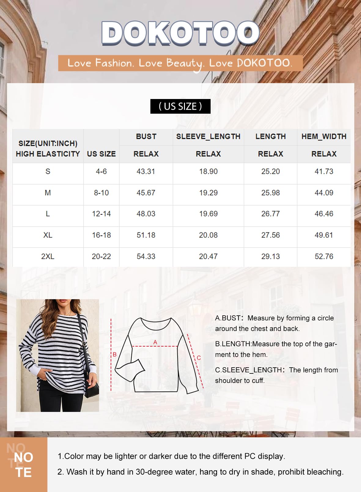 Dokotoo Oversized Crewneck Sweaters for Women 2024 Fall Winter Fashion Color Block Long Sleeve Striped Side Split Sweater Casual Comfy Chunky Knit Pullover Sweaters Tops White Large