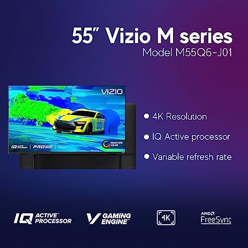 VIZIO 55-Inch Class M-Series LED 4K HDR Smart TV, Dolby Vision, HDR10+, Apple Airplay and Chromecast Built-in + Free Wall Mount (No Stands), M55Q6-J01 (Renewed)