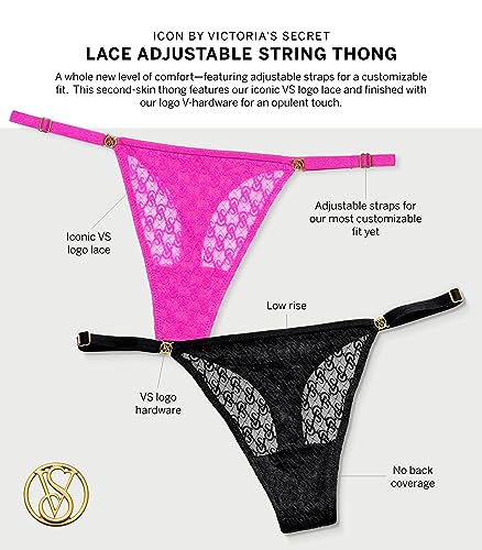 Victoria's Secret Very Sexy Icon Thong Panty, G String Underwear for Women, Black, M