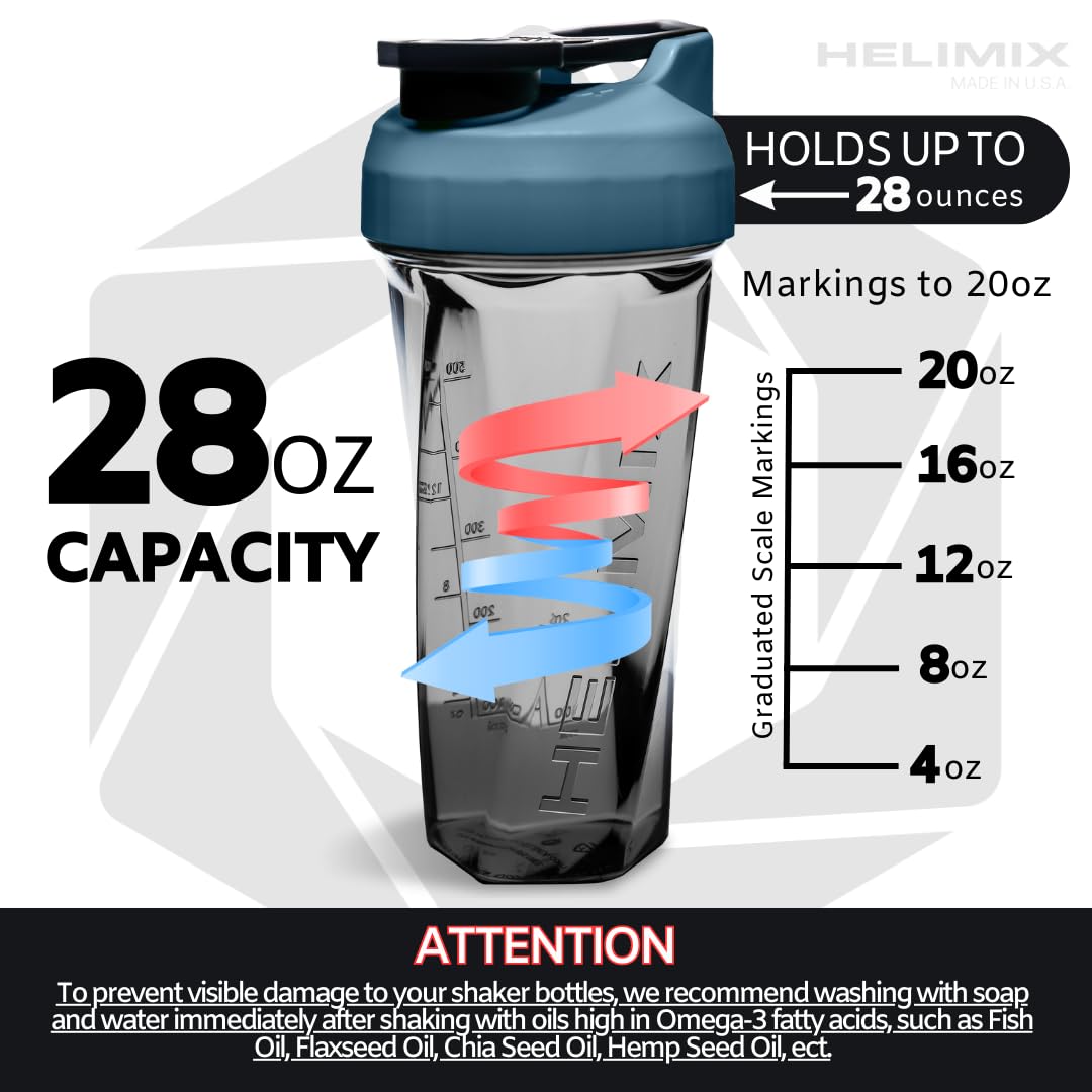 HELIMIX 2.0 Vortex Blender Shaker Bottle Upto 28oz | No Blending Ball or Whisk | USA Made | Portable Pre Workout Whey Protein Drink Shaker Cup | Mixes Cocktails Smoothies Shakes | Dishwasher Safe