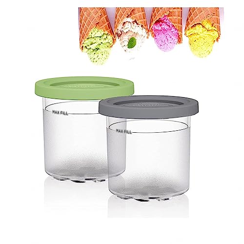EVANEM 2/4/6PCS Creami Pints and Lids, for Ninja Creami Pints Lids,16 OZ Creami Containers Bpa-Free,Dishwasher Safe Compatible NC301 NC300 NC299AMZ Series Ice Cream Maker,Gray+Green-6PCS