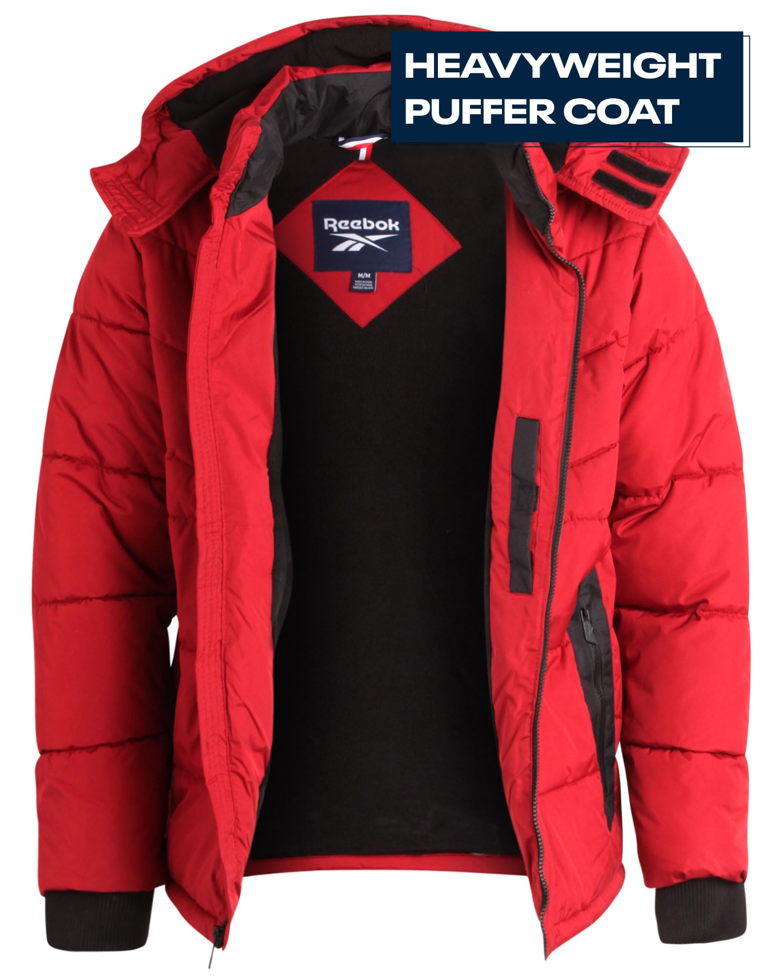 Reebok Men's Winter Jacket - Heavyweight Quilted Puffer Parka Coat - Weather Resistant Jacket for Men (L-XXL), Size Large, Dark Red