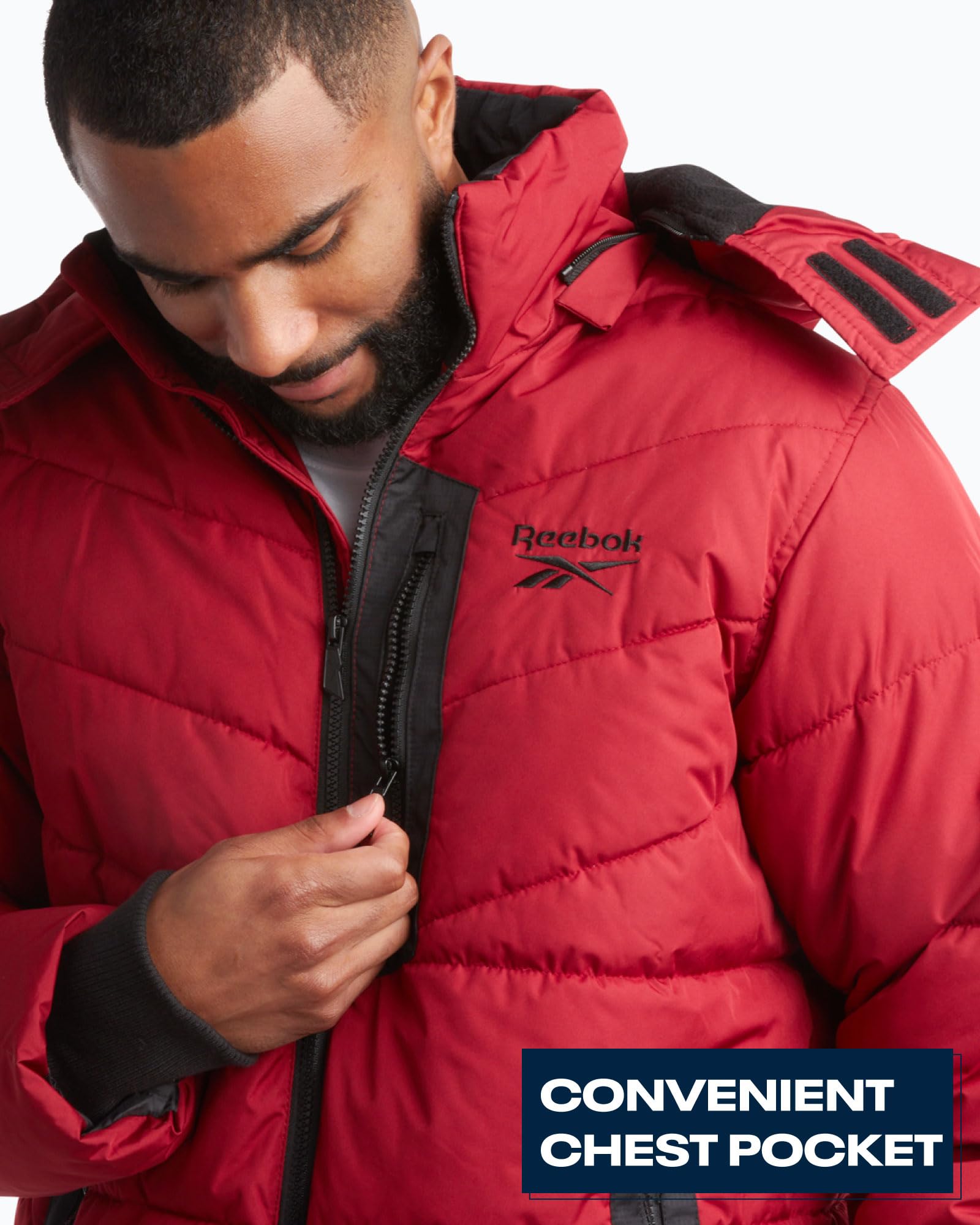 Reebok Men's Winter Jacket - Heavyweight Quilted Puffer Parka Coat - Weather Resistant Jacket for Men (L-XXL), Size Large, Dark Red