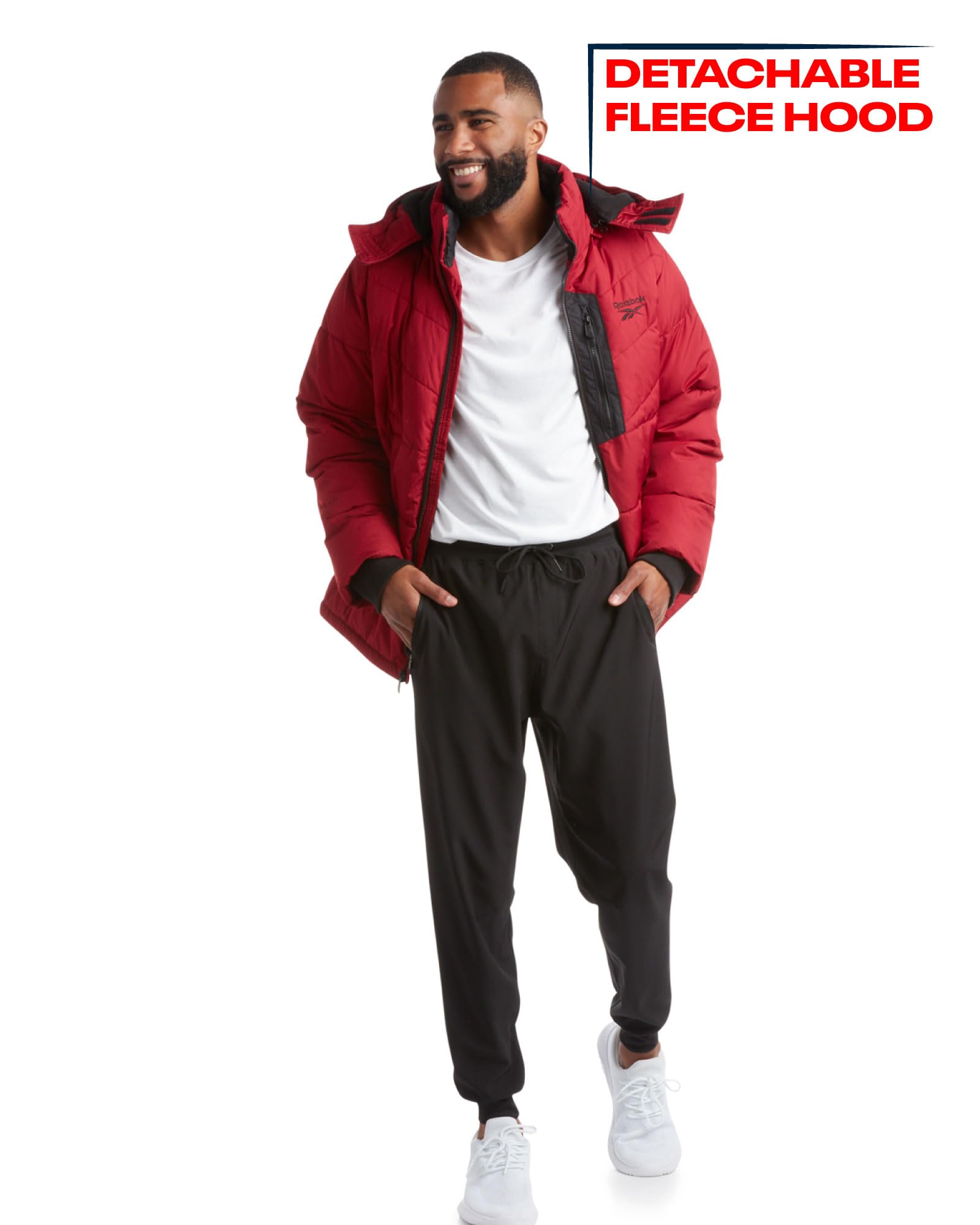 Reebok Men's Winter Jacket - Heavyweight Quilted Puffer Parka Coat - Weather Resistant Jacket for Men (L-XXL), Size Large, Dark Red